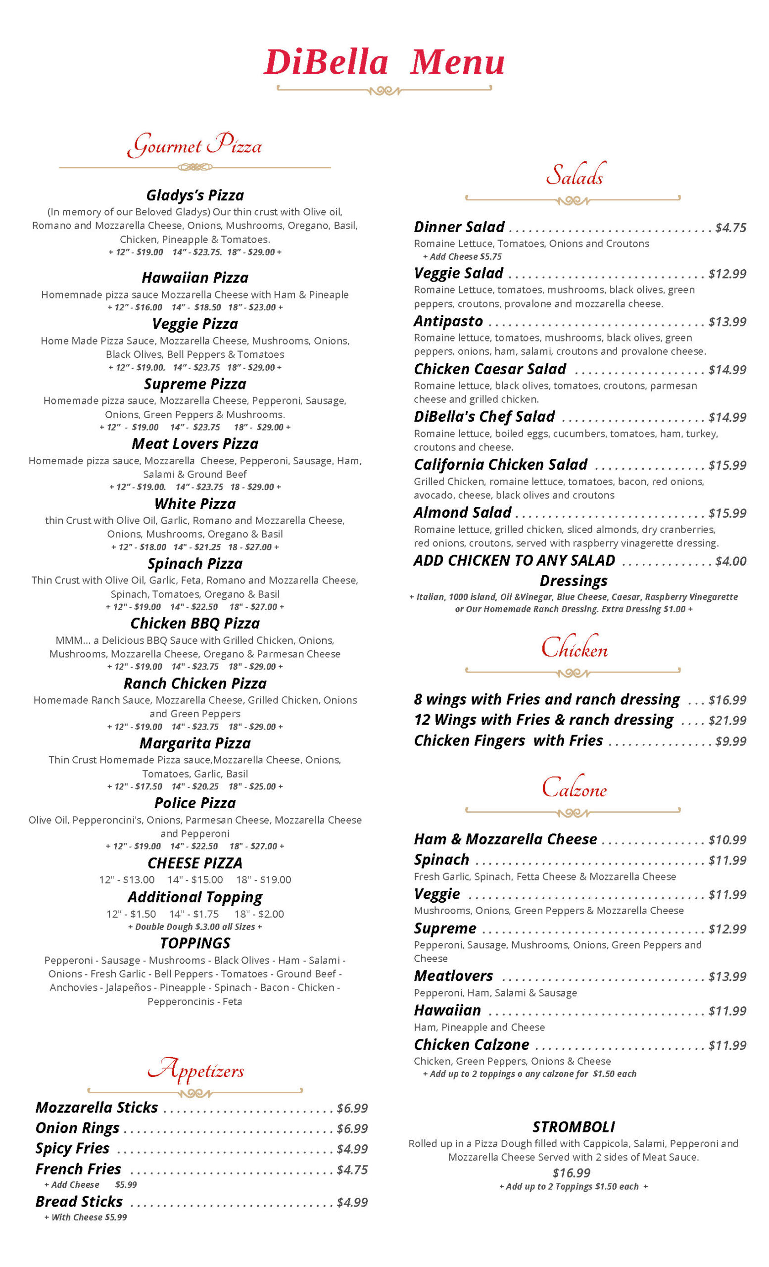 Our Menu - dI Bella Pizza